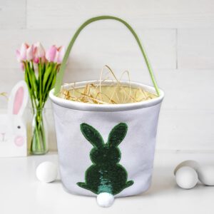 Jolly Jon Easter Bunny Basket Bag - Purple to Silver Sequin Colors - Kids Easter Egg Hunt Baskets - Color Changing Reusable Party Bags - Rabbit with Cotton Tail Canvas Tote