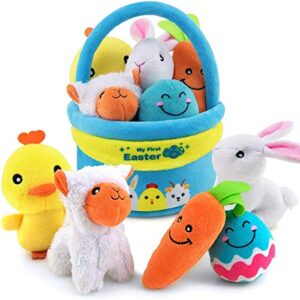 teytoy my first easter basket playset stuffed, nontoxic fabric baby toys activity easter egg fillers, easter party decoration for infants boys and girls