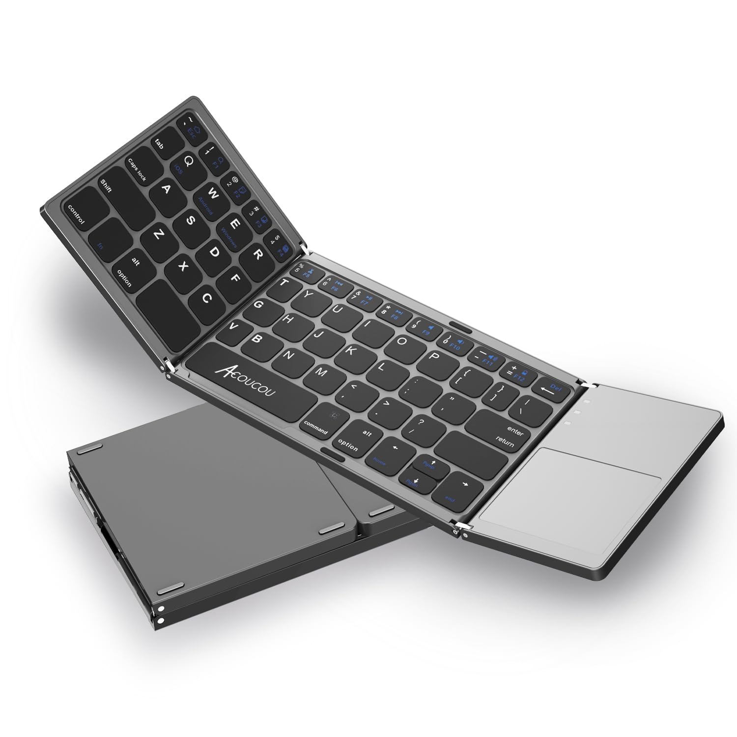 Acoucou Foldable Bluetooth Keyboard, Wireless Bluetooth Keyboard with Touchpad, Pocket Size USB Rechargeable Bluetooth Keyboard Compatible with iOS, Windows, Android Smartphones, Tablets, Laptops etc