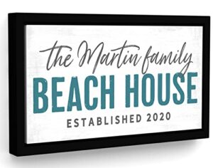 customizable beach house sign, personalized beach condo wall art for new beach home gifts, large beach family established framed wall art 10"x20"