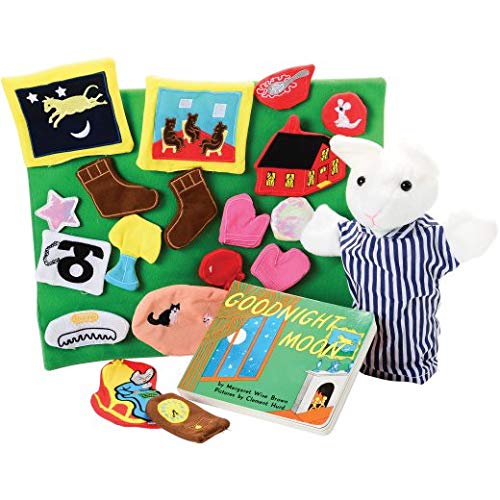 Constructive Playthings 20 pc. Puppet and Props Set for "Goodnight Moon" with The 30 Page Board Book for Ages 2 Years and Up