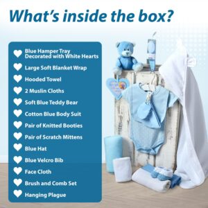 Baby Box Shop Boy - 14 pcs New Baby Essentials for Newborn Gifts - Newborn Baby Boy Gifts Set, Baby Boy Hampers Gift Baskets for Newborn Boy Gifts - New Born Baby Boys Gift - Blue