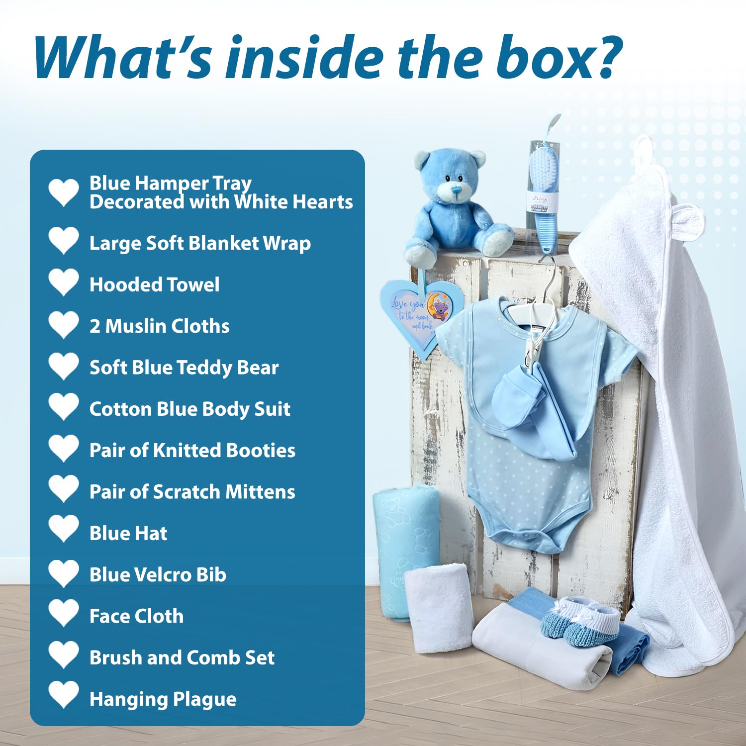 Baby Box Shop Boy - 14 pcs New Baby Essentials for Newborn Gifts - Newborn Baby Boy Gifts Set, Baby Boy Hampers Gift Baskets for Newborn Boy Gifts - New Born Baby Boys Gift - Blue