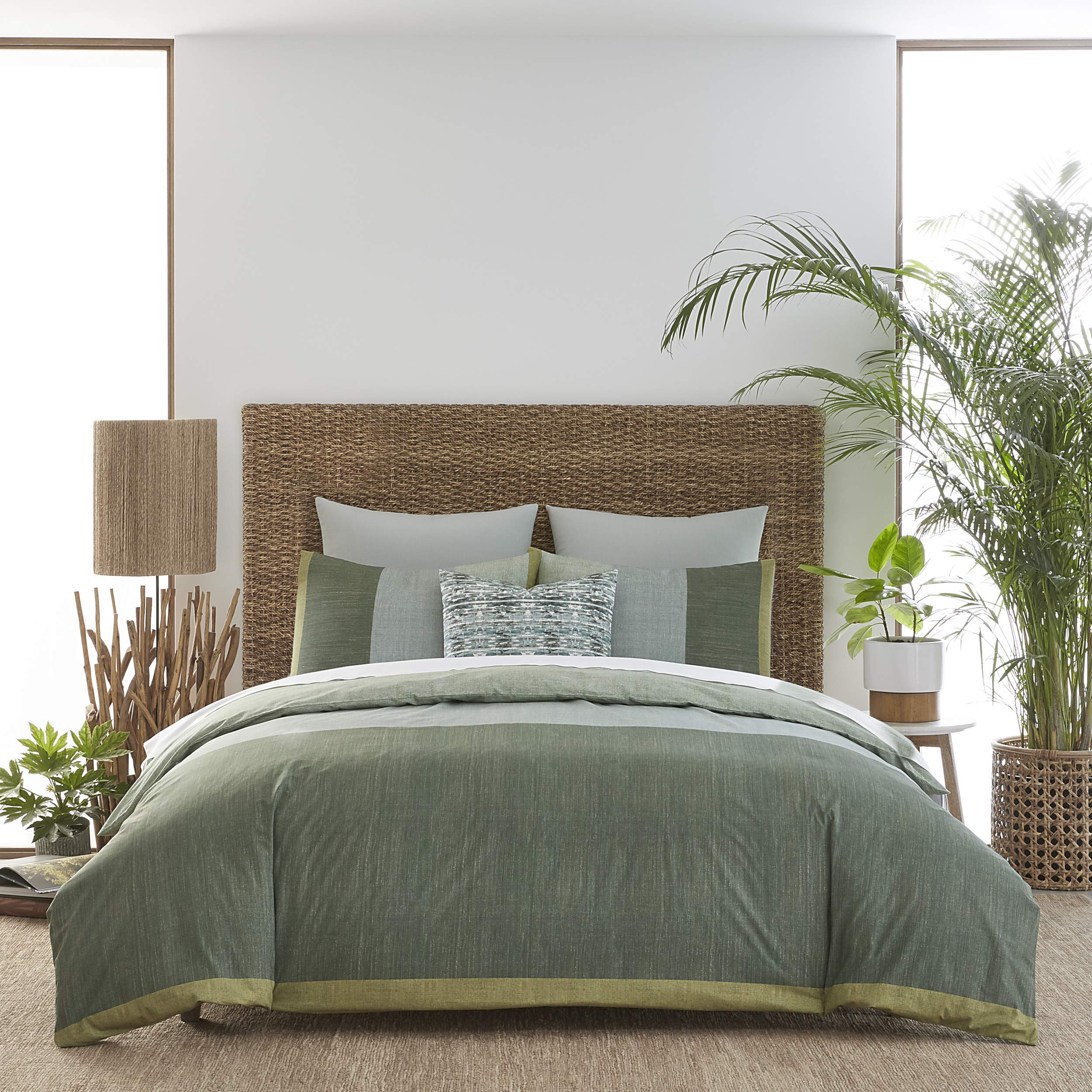 Izi - USHSA51153956 Chambray Color Block Print Comforter Set, King, Green