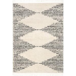 nuLOOM Bria Moroccan Shag Tasseled Area Rug - 2x3 Accent Shag Rug Modern/Contemporary Off-White/Charcoal Rugs for Living Room Bedroom Dining Room Nursery Entryway