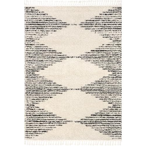 nuLOOM Bria Moroccan Shag Tasseled Area Rug - 2x3 Accent Shag Rug Modern/Contemporary Off-White/Charcoal Rugs for Living Room Bedroom Dining Room Nursery Entryway