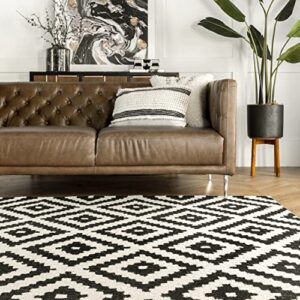 nuLOOM Kellee Hand Tufted Geometric Wool Area Rug, 8x11, Black