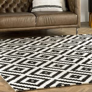 nuLOOM Kellee Hand Tufted Geometric Wool Area Rug, 8x11, Black