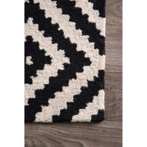 nuLOOM Kellee Hand Tufted Geometric Wool Area Rug, 8x11, Black