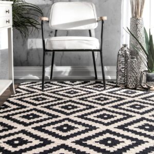 nuLOOM Kellee Hand Tufted Geometric Wool Area Rug, 8x11, Black