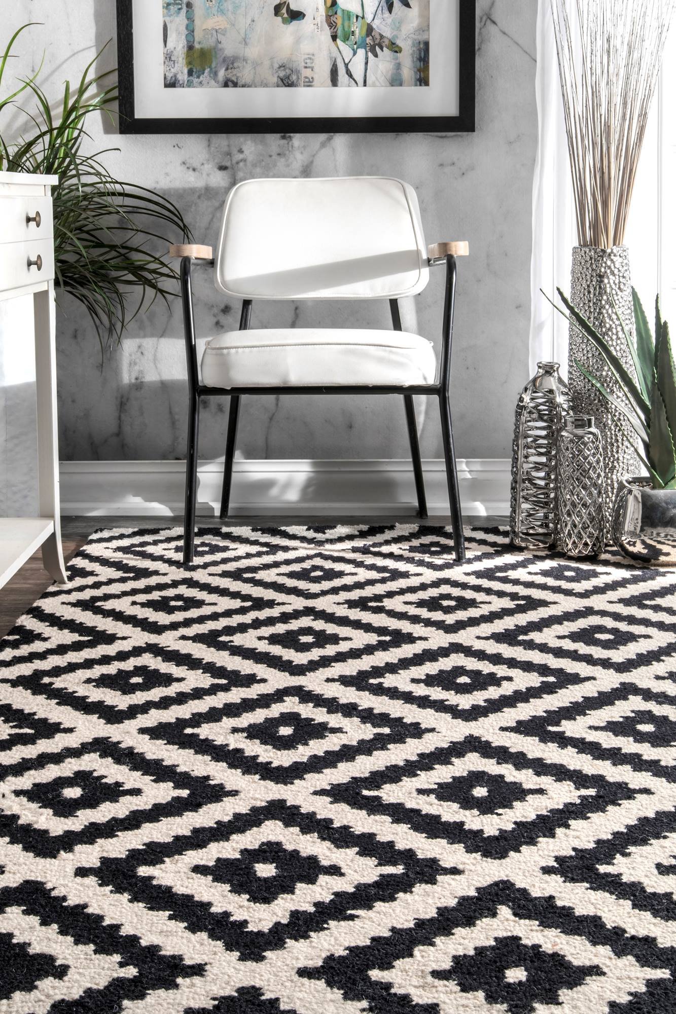 nuLOOM Kellee Hand Tufted Geometric Wool Area Rug, 8x11, Black