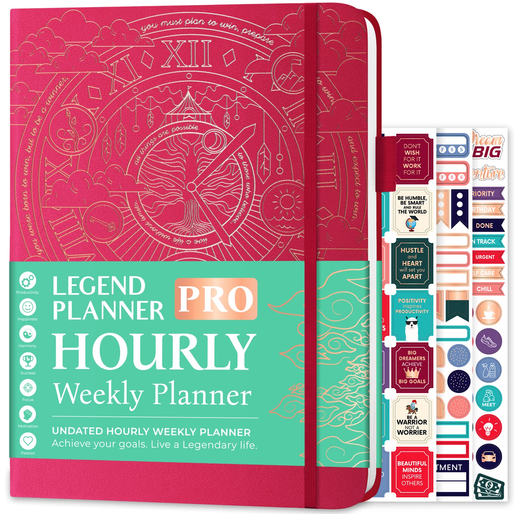 Legend Planner PRO Hourly Schedule - Weekly & Daily Organizer with Time Slots. Appointment Book Journal for Work & Personal, A4 (Hot Pink)