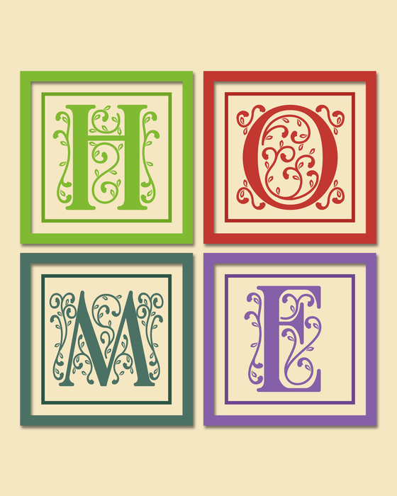 HOME Set of 4 Monogrammed Letters - Homeschool Classroom Print