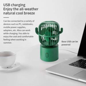 BEISHIDA Personal Fan Small Desktop USB Desk Fan, Cactus Mini Handheld Table 80 Degree Auto Rotation Portable Fans, 3 Speeds Strong Wind, Quiet Operation Fan for Room Home Office Outdoor Travel