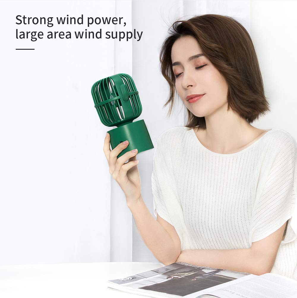 BEISHIDA Personal Fan Small Desktop USB Desk Fan, Cactus Mini Handheld Table 80 Degree Auto Rotation Portable Fans, 3 Speeds Strong Wind, Quiet Operation Fan for Room Home Office Outdoor Travel