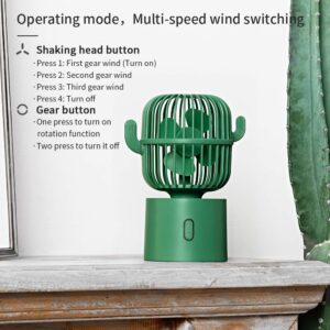 BEISHIDA Personal Fan Small Desktop USB Desk Fan, Cactus Mini Handheld Table 80 Degree Auto Rotation Portable Fans, 3 Speeds Strong Wind, Quiet Operation Fan for Room Home Office Outdoor Travel