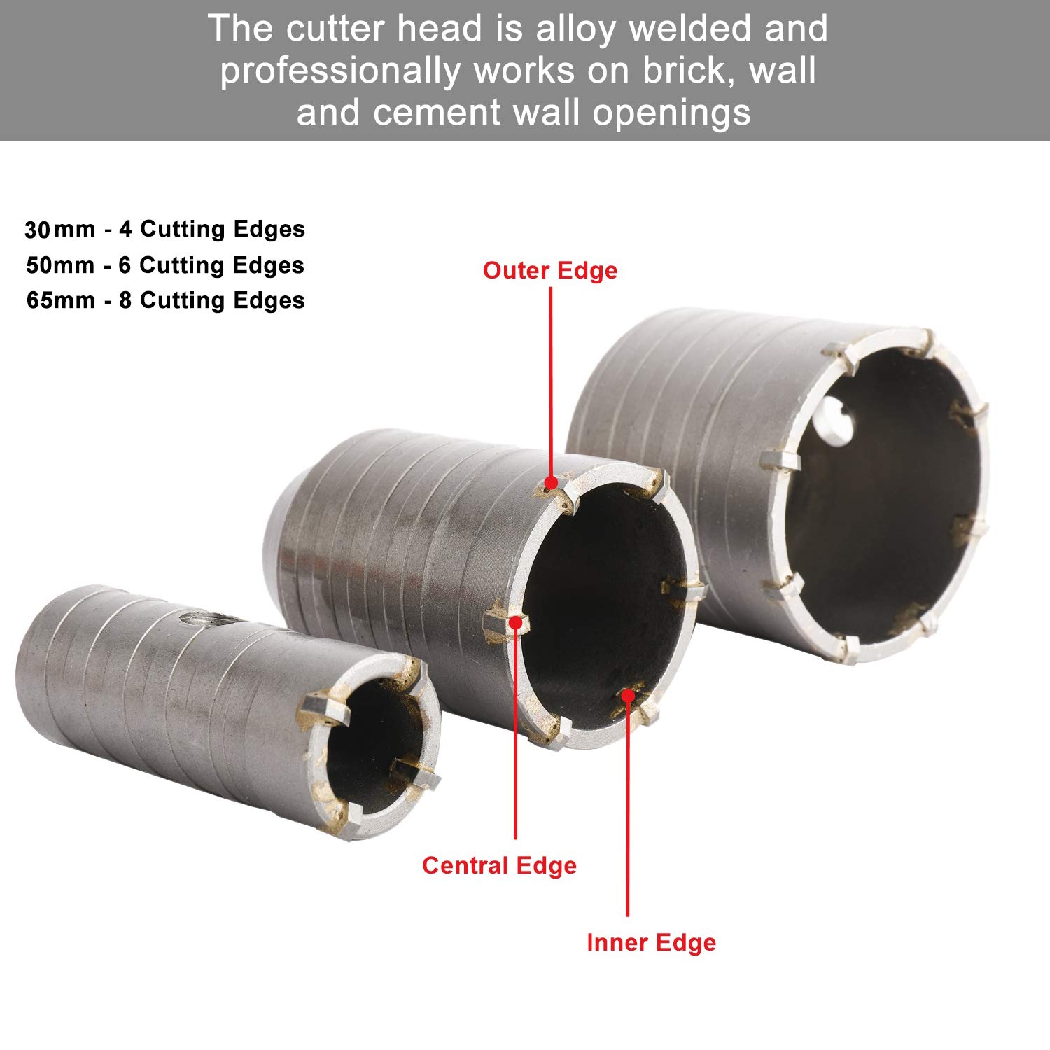 HighFree 65mm 50mm 30mm SDS Plus Shank Hole Saw Cutter Concrete Cement Stone Wall Drill Bit Kits for Brick Concrete Cement Stone