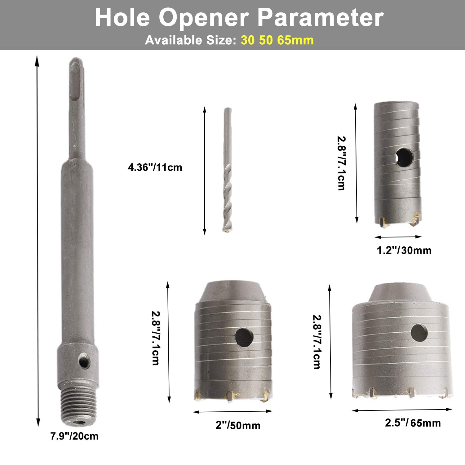 HighFree 65mm 50mm 30mm SDS Plus Shank Hole Saw Cutter Concrete Cement Stone Wall Drill Bit Kits for Brick Concrete Cement Stone