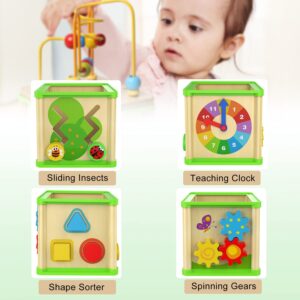 TOP BRIGHT Montessori Toys for 1 Year Old Boy Girl, Wooden Activity Cube Toys for 1 Year Old Girl Gift, Educational One Year Old Toys Learning Baby Toys for 12 Months