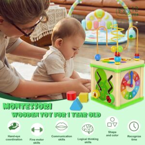 TOP BRIGHT Montessori Toys for 1 Year Old Boy Girl, Wooden Activity Cube Toys for 1 Year Old Girl Gift, Educational One Year Old Toys Learning Baby Toys for 12 Months