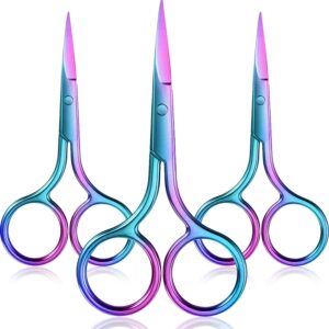 3 pack nose hair scissors facial hair scissors small scissors stainless steel straight tip scissor for eyebrows, nose, moustache, beard (rainbow color)