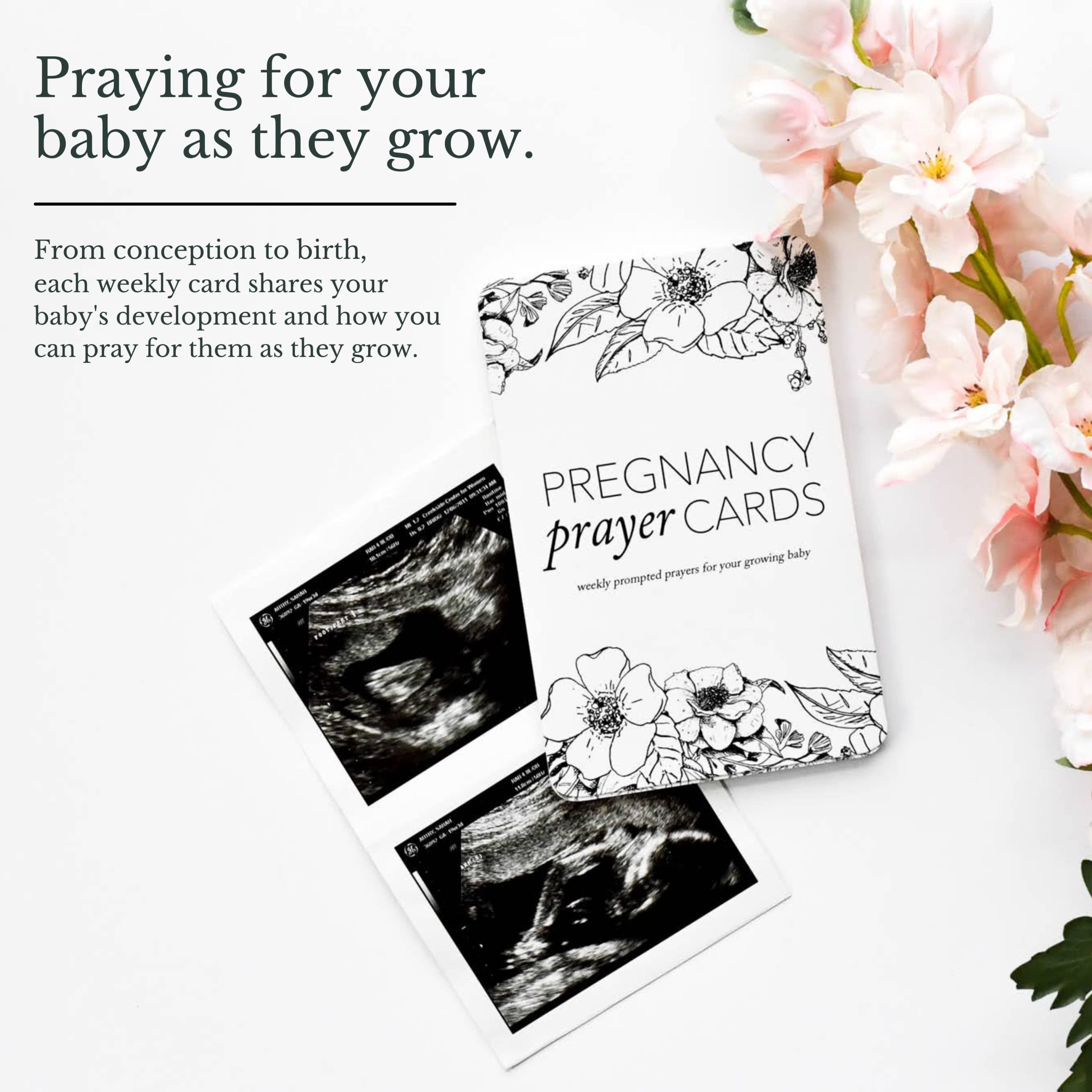 Pregnancy Prayer Cards for Parents/Grandparents (20 Cards) by Duncan & Stone - One-of-a-Kind Pregnancy Congratulations Gift - Bible Verse Cards - New Mom Essential (Black & White, Without Stand)