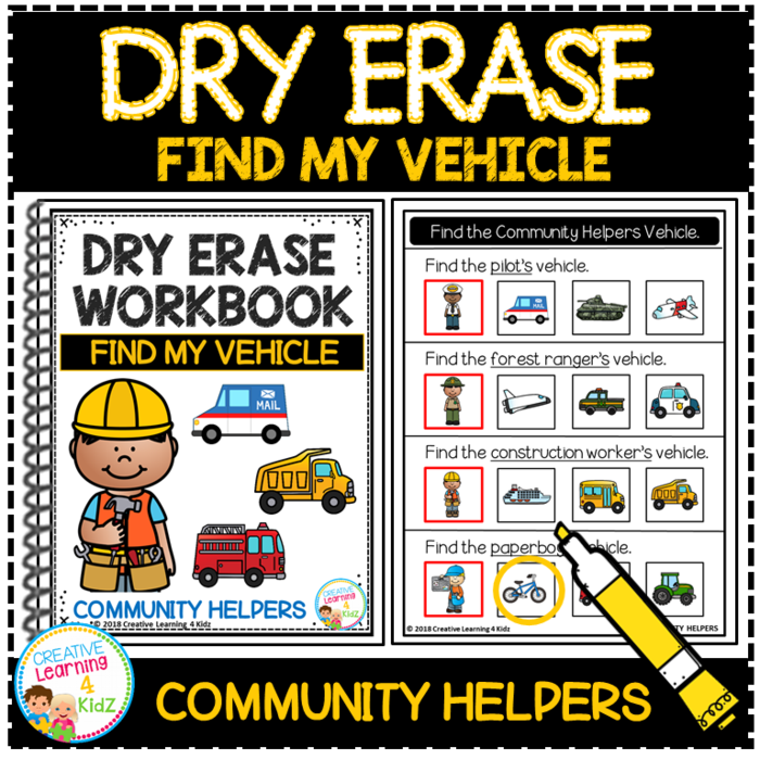 Dry Erase Community Helper Workbook: Find My Vehicle