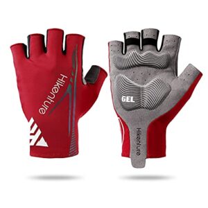 hikenture half finger cycling gloves for men and women padded road bike gloves(red m)