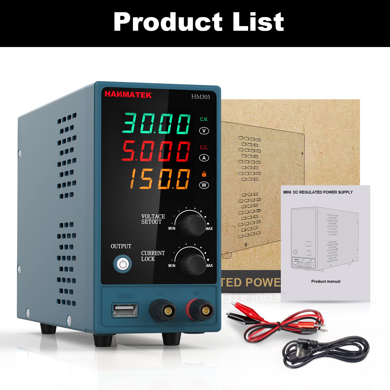 Adjustable DC Power Supply (0-30 V 0-5 A) with Output Enable/Disable Button HANMATEK HM305 Mini Variable Switching Digital Bench Power Supply