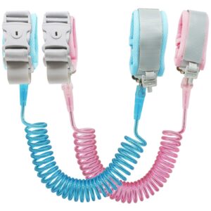 anti lost wrist link (8.2ft), socub toddler leash wrist for kids child safety with key lock, 2 pack, pink and blue