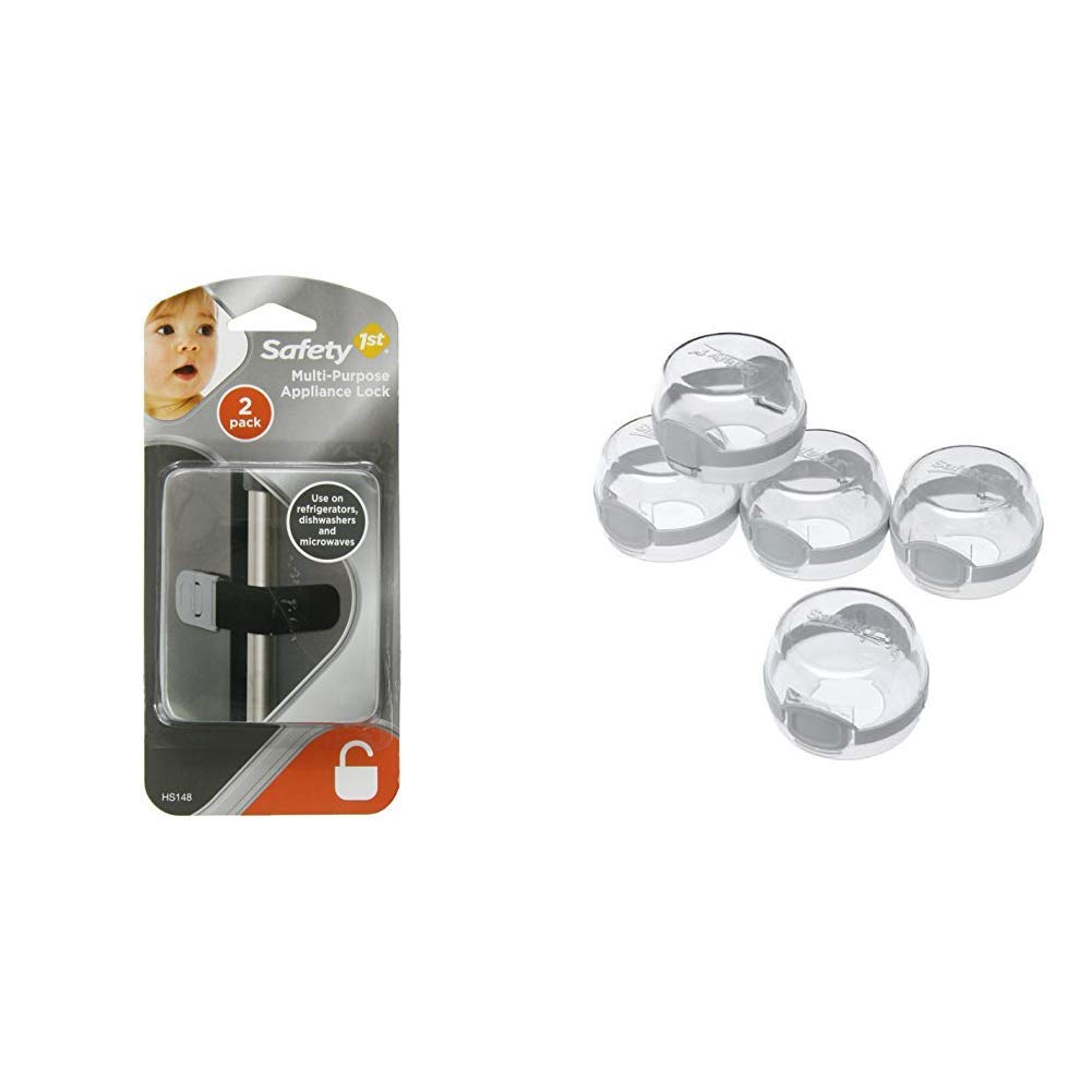 Safety 1st Multi-Purpose Appliance Lock Decor, 2-Count (Packaging May Vary) with Safety 1st Child Proof Clear View Stove Knob Covers (Set of 5)