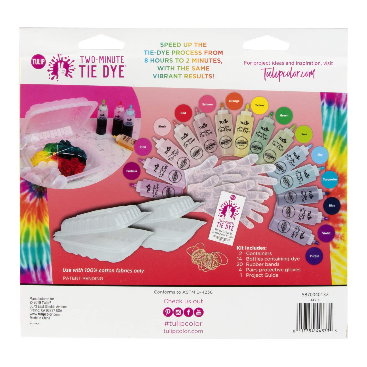 Tulip One-Step Tie-Dye Kit Tulip Two Kit, Easy 2 Minute Tie Dye, 14 Color, Fast Crafts, Party Supplies, 14 Bright Colors