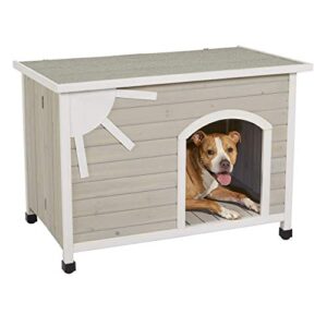 midwest homes for pets eilio folding outdoor wood dog house, no tools required for assembly | dog house ideal for medium dog breeds, beige (12ewdh-m)