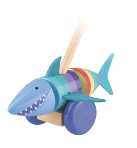 orange tree toys shark push along | hand painted colorful wooden toy for toddlers age 12m+, sustainably made, perfect for encouraging first steps and developing key motor skills