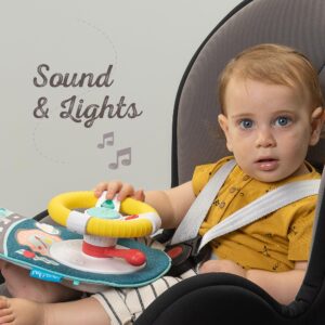 Baby Car Seat Toys for Infants with Mirror, Carseat Toys Steering Wheel with Music Lights & Driving Sounds Car Seat Toy for Babies 6 to 12 Months Develops Emotional Intelligence Senses & Motor Skills