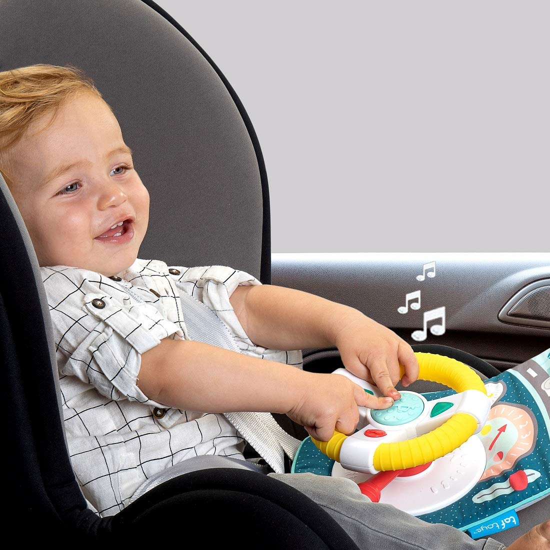 Baby Car Seat Toys for Infants with Mirror, Carseat Toys Steering Wheel with Music Lights & Driving Sounds Car Seat Toy for Babies 6 to 12 Months Develops Emotional Intelligence Senses & Motor Skills