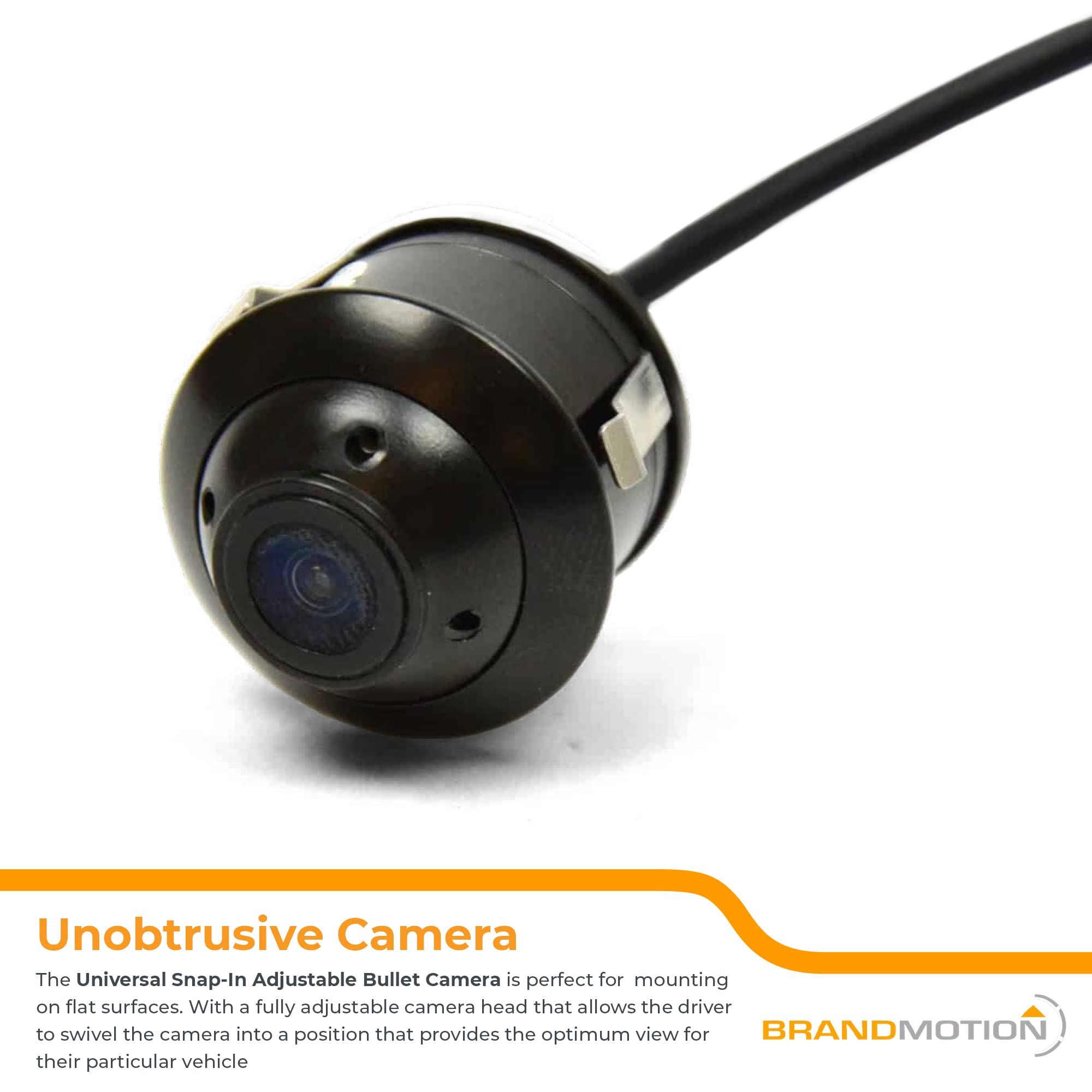 Brandmotion Universal Snap-In Adjustable Bullet Camera 9002-7612 Seamless Backup Camera Integration Connects to Vehicle Monitor | Low Profile Flush Mount