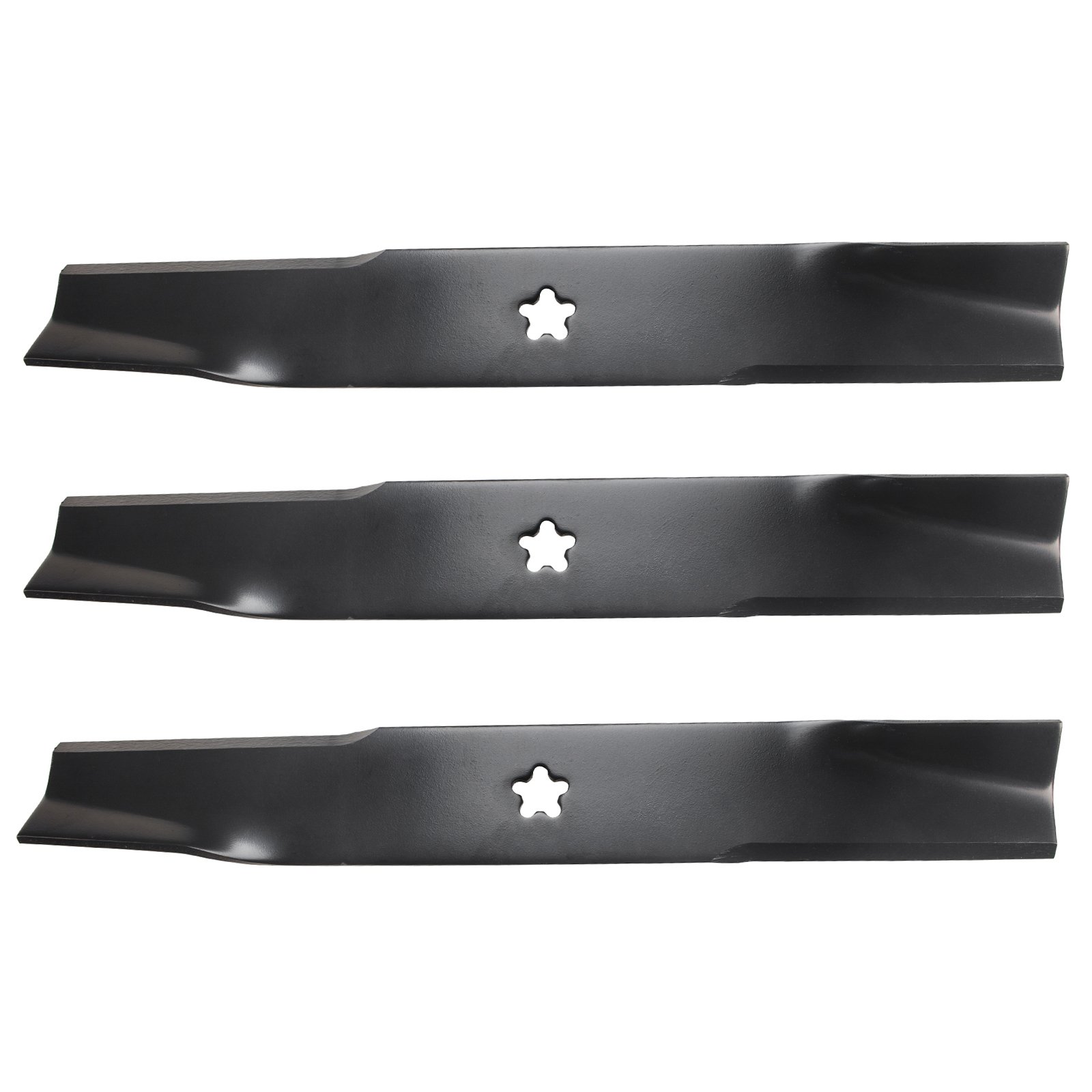 USA Mower Blades (3) U12025BP High-Lift for Husqvarna 539112079 Dixon 10782 10881 Length 18 in. Width 2-1/2 in. Thickness .203 in. Center Hole 5 Point Star 36 in. 52 in. Deck