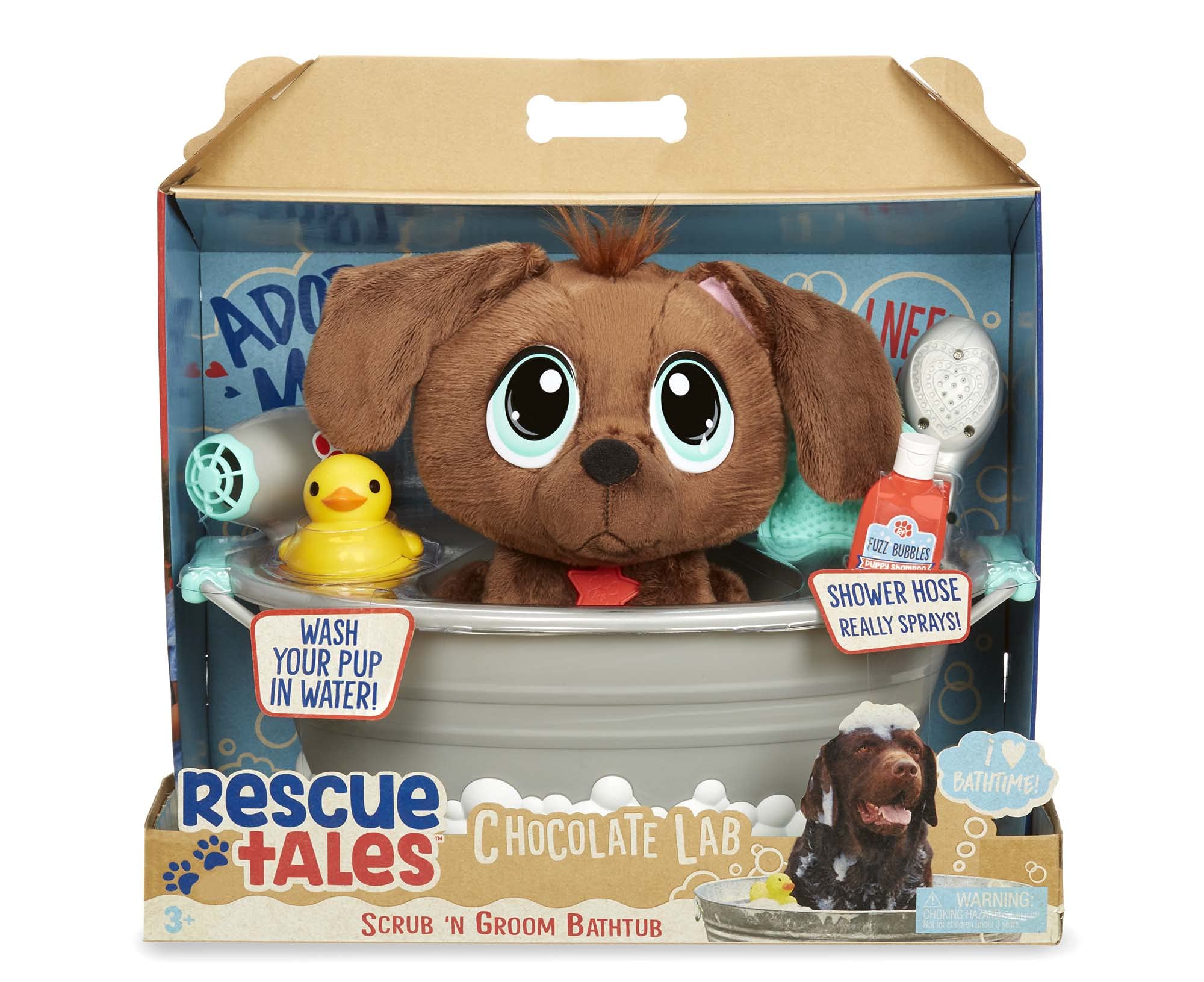 Little Tikes Rescue Tales Scrub 'n Groom Bathtub Playset w/Chocolate Lab Plush Pet Toy, Multicolor