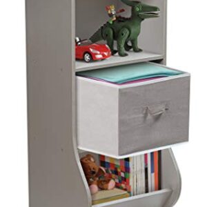 Badger Basket Kid's Upright Toy and Book Storage Nook with Reversible Fabric Basket - Woodgrain Gray