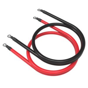 shierleng 2 awg 2 gauge 1ft battery cable red + black pure copper power inverter wire set for solar, rv, car, boat, automotive, marine, motorcycle with 3/8 in lugs (2 awg, 1 feet)