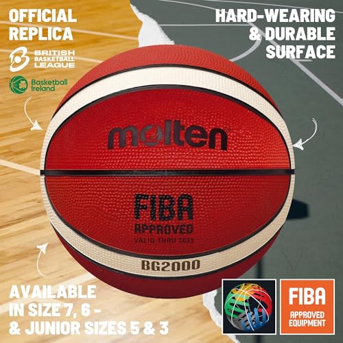 Molten BG2000 Basketball, Indoor/Outdoor, Premium Rubber, Size 3, Orange/Ivory, Suitable for Boys Age 6 & Under, Girls Age 11 & Under