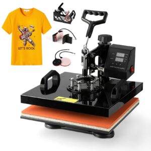 pro 5 in 1 tusy heat press 15x15 slide out, 360 degree swing away heat transfer press machine, digital industrial sublimation heat press machine for t-shirt/hat/mug/plate