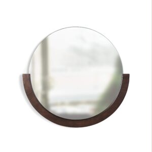 Umbra Mira Decorative Wall Entryway, Circular Mirror with Wood Frame on The Bottom Half, 22.5 Inch, Aged Walnut