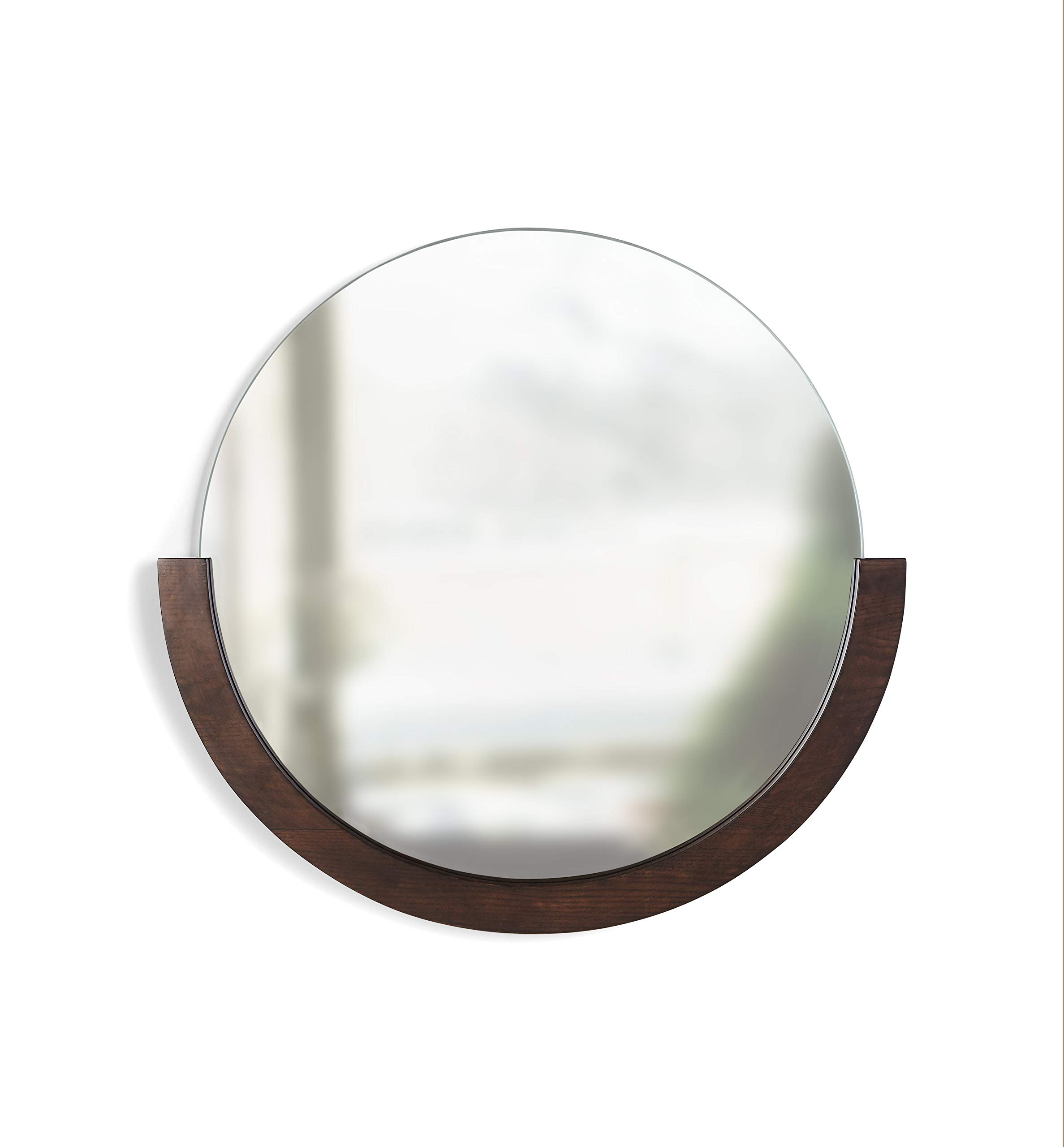 Umbra Mira Decorative Wall Entryway, Circular Mirror with Wood Frame on The Bottom Half, 22.5 Inch, Aged Walnut