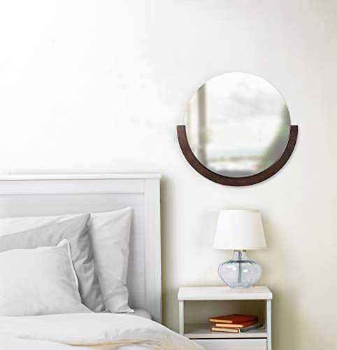 Umbra Mira Decorative Wall Entryway, Circular Mirror with Wood Frame on The Bottom Half, 22.5 Inch, Aged Walnut