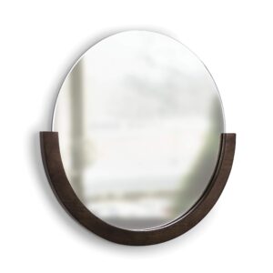 Umbra Mira Decorative Wall Entryway, Circular Mirror with Wood Frame on The Bottom Half, 22.5 Inch, Aged Walnut