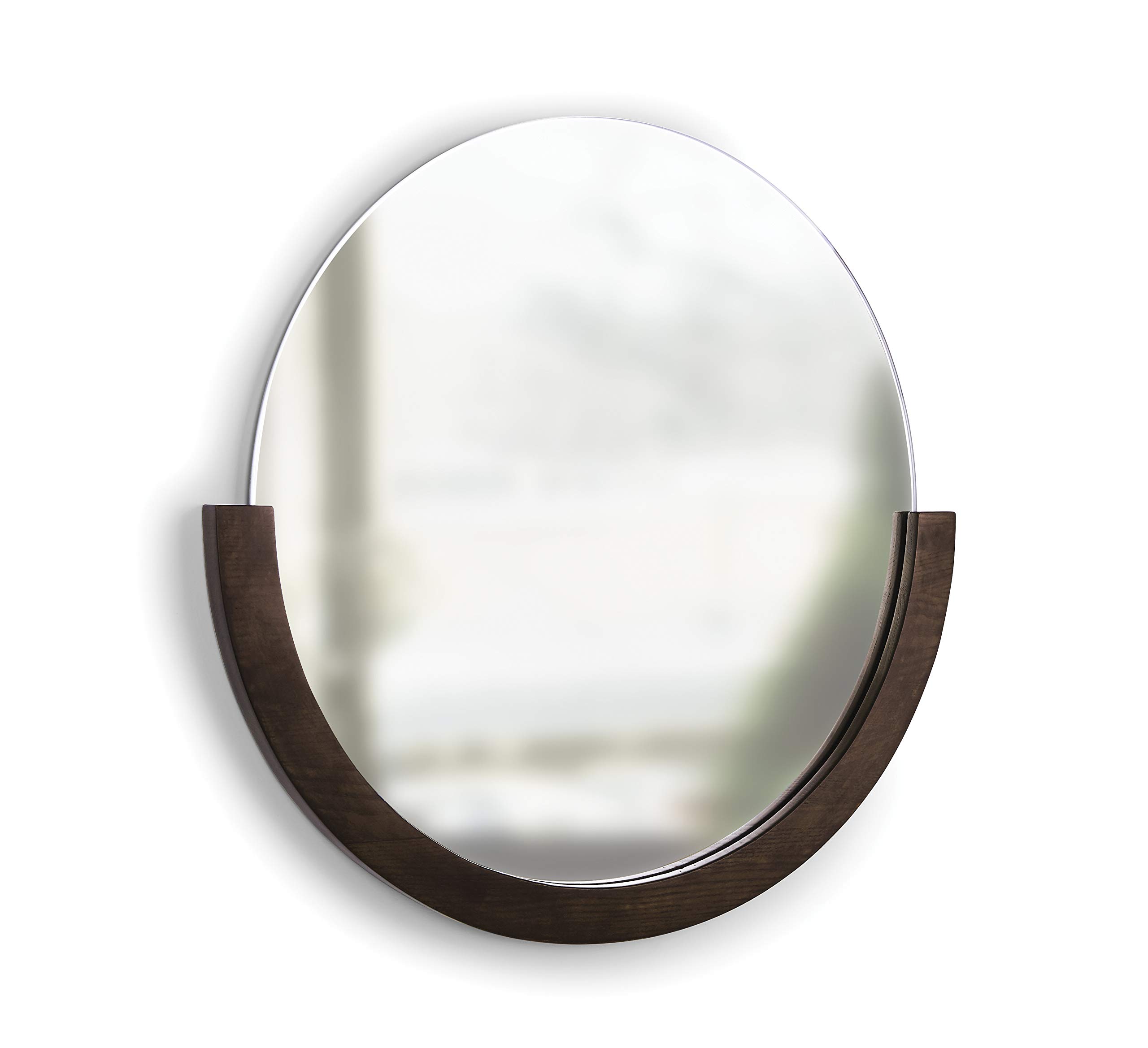 Umbra Mira Decorative Wall Entryway, Circular Mirror with Wood Frame on The Bottom Half, 22.5 Inch, Aged Walnut