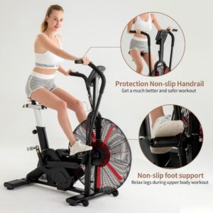 leikefitness Fan Exercise Bike Upright AirBike Indoor Cycling Stationary Bicycle with Unlimited Air Resistance System,Heart Rate Compatibility and Tablet Holder for Home Cardio Workout