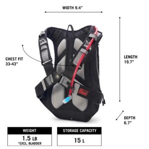 USWE Airborne - Hydration Pack with Hydration Bladder, Bounce Free Backpack for MTB, Cycling, Mountain Biking (15L, Gray/Orange)